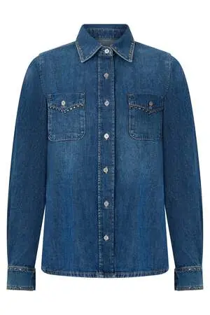7 For All Mankind Embellished Cotton Denim Shirt