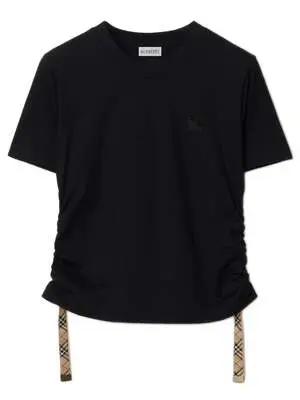 Burberry Cotton T-shirt With Embroidered Equestrian Knight And Drawstring Ruffles - Nero