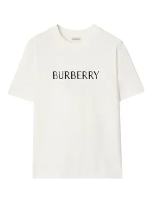 Burberry Ribbed Collar Cotton T-shirt With Logo Print - Bianco