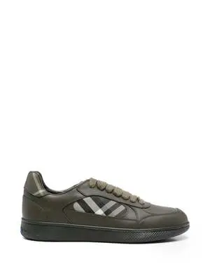 Burberry Equestrian Knight Lace-up Leather Sneakers With Woven Check Side Panels
