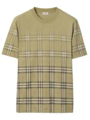 Burberry Faded Check Cotton Polo With Ribbed Collar - Verde