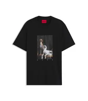 Hugo Cotton-jersey T-shirt With Graphic Print - Black