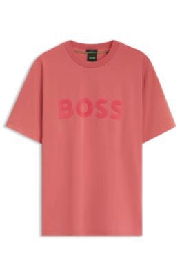 BOSS Tonal Flocked-logo T-shirt In Stretch Cotton