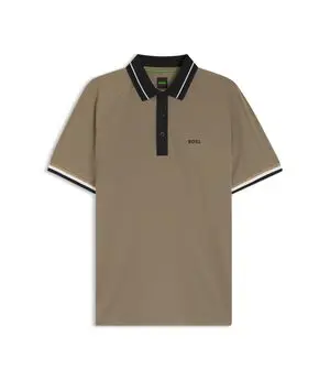 BOSS Active Slim-fit Polo Shirt With Branded Details - Light Green