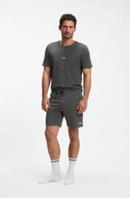BOSS Stretch-cotton Pajama Top With Signature-stripe Tape - Grey