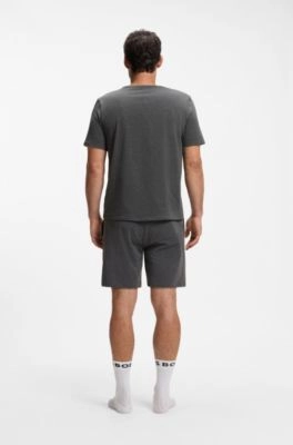 BOSS Stretch-cotton Pajama Top With Signature-stripe Tape - Grey
