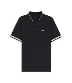 BOSS Active Slim-fit Polo Shirt With Branded Details - Black