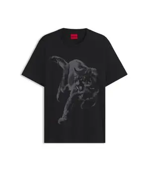 Hugo Cotton-jersey T-shirt With Graphic Print - Black