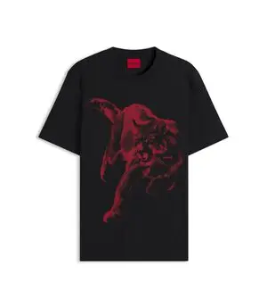 Hugo Cotton-jersey T-shirt With Graphic Print - Black