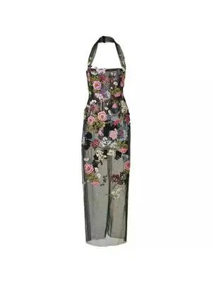 Carolina Herrera Column Gown With Floral Embroidery - Black
