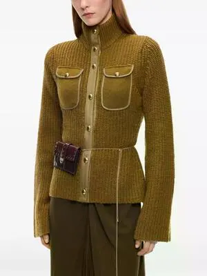 Pinko Ribbed Knit Buttoned Cardigan With High Neck