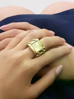 Guess Tone Square Case Ring Watch