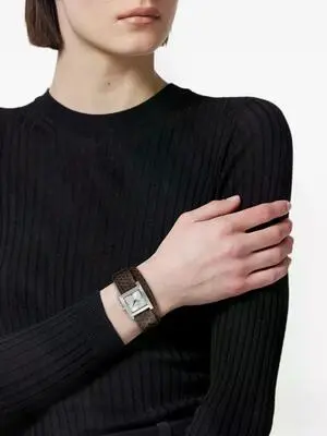 Versace Mosaic 22mm Square Face Watch With Brown Leather Strap