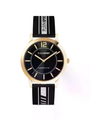 PLEIN SPORT 41mm Round Case Watch With Gold Bezel And Silicone Strap