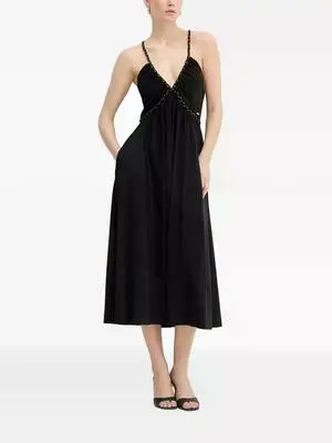 FRACOMINA V-neck Sleeveless Midi Dress With Smocked Back And Wide Skirt