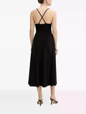 FRACOMINA V-neck Sleeveless Midi Dress With Smocked Back And Wide Skirt