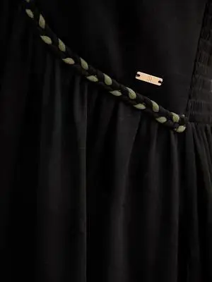 FRACOMINA V-neck Sleeveless Midi Dress With Smocked Back And Wide Skirt