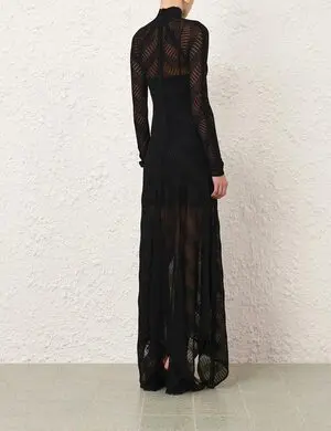 Zimmermann Valiant Chevron Lace Maxi Dress - Black