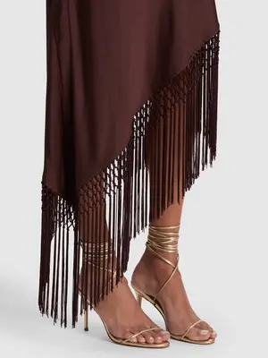 Alice + Olivia Harmony Asymmetrical Fringe Maxi Dress - Dark Chocolate