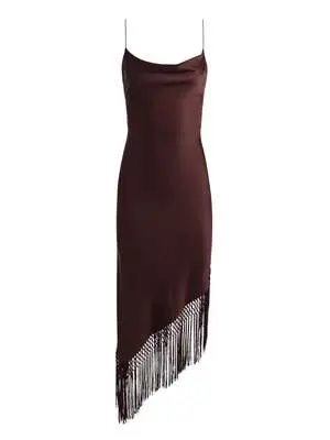 Alice + Olivia Harmony Asymmetrical Fringe Maxi Dress - Dark Chocolate