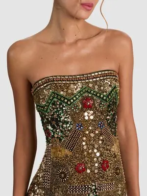 Alice + Olivia Embellished Strapless Gown - Gold/multi