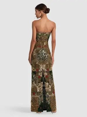 Alice + Olivia Embellished Strapless Gown - Gold/multi