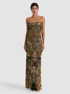 Alice + Olivia Embellished Strapless Gown - Gold/multi