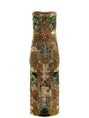 Alice + Olivia Embellished Strapless Gown - Gold/multi