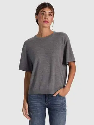 Alice + Olivia Amelie Cashmere Knit Tee - Medium Heather Grey