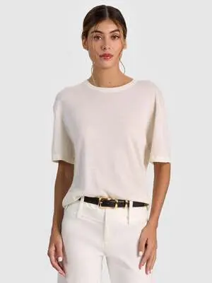 Alice + Olivia Amelie Cashmere Knit Tee - Soft White