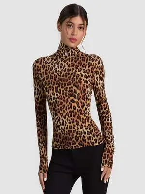 Alice + Olivia Delaina Turtleneck Top - Spotted Leopard