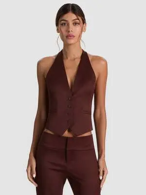 Alice + Olivia Erica Vest - Dark Chocolate
