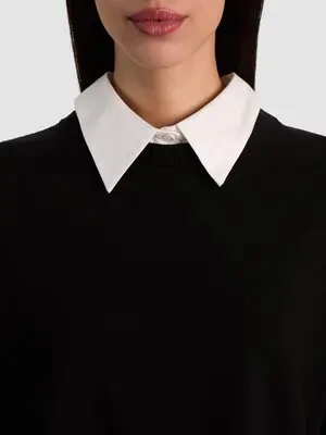 Alice + Olivia Rhett Cropped Merino Wool Pullover With Detachable Collar