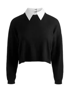 Alice + Olivia Rhett Cropped Merino Wool Pullover With Detachable Collar