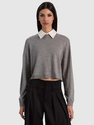 Alice + Olivia Rhett Wool Pullover With Detachable Collar - Medium Heather Grey