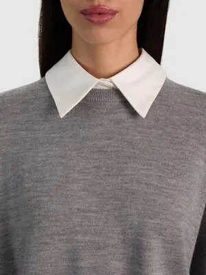 Alice + Olivia Rhett Wool Pullover With Detachable Collar - Medium Heather Grey
