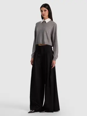 Alice + Olivia Rhett Wool Pullover With Detachable Collar - Medium Heather Grey