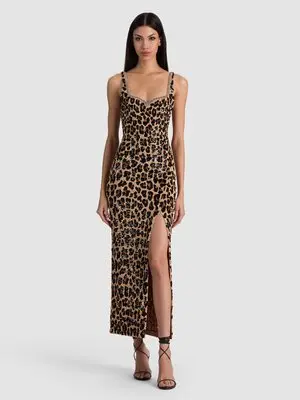 Alice + Olivia Eve Embellished Leopard Print Midi Gown
