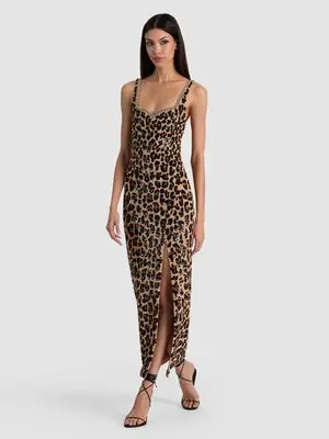 Alice + Olivia Eve Embellished Leopard Print Midi Gown