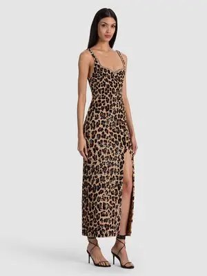 Alice + Olivia Eve Embellished Leopard Print Midi Gown