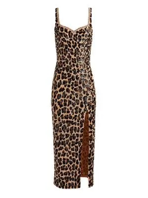 Alice + Olivia Eve Embellished Leopard Print Midi Gown