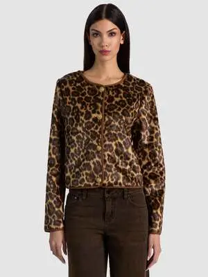 Alice + Olivia Alma Faux Fur Leopard Print Coat