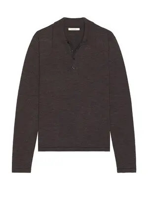 LEMAIRE Long Sleeve Knitted Polo Top In Brown - Ecorce