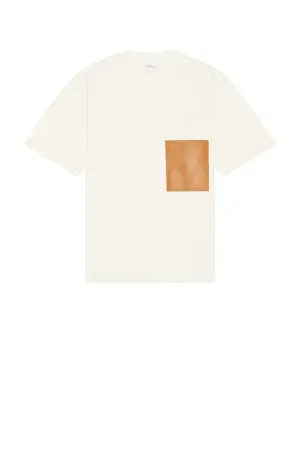 Bottega Veneta Two Ply Cotton Tee Shirt Leather Pocket In Cream