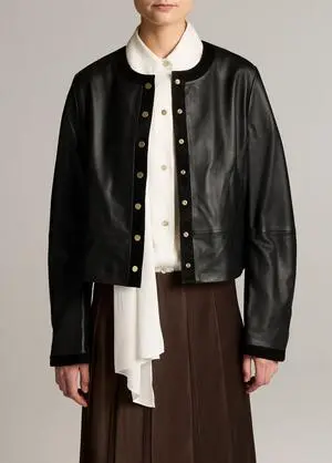 Vince Suede-trimmed Leather Cropped Jacket - Black