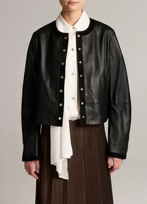 Vince Cropped Suede-trimmed Leather Jacket - Black