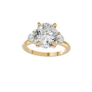 AYA FINE JEWELRY Oval Lab Diamond With Round Side Stones Bridal Promise Ring For In 10k Gold - Yellow