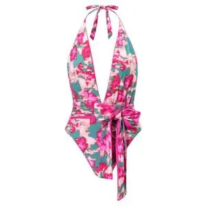 ROOM 24 Chloe One Piece Swimsuit With Floral Print And Tie Waist - Pink