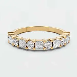AYA FINE JEWELRY 1.00 Ctw Princess & Round Lab Grown Diamond Wedding Band Ring In 14k Gold
