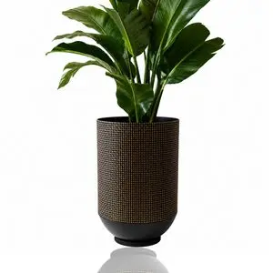 MARLETH Woven Rattan Cylinder Planter - Brown